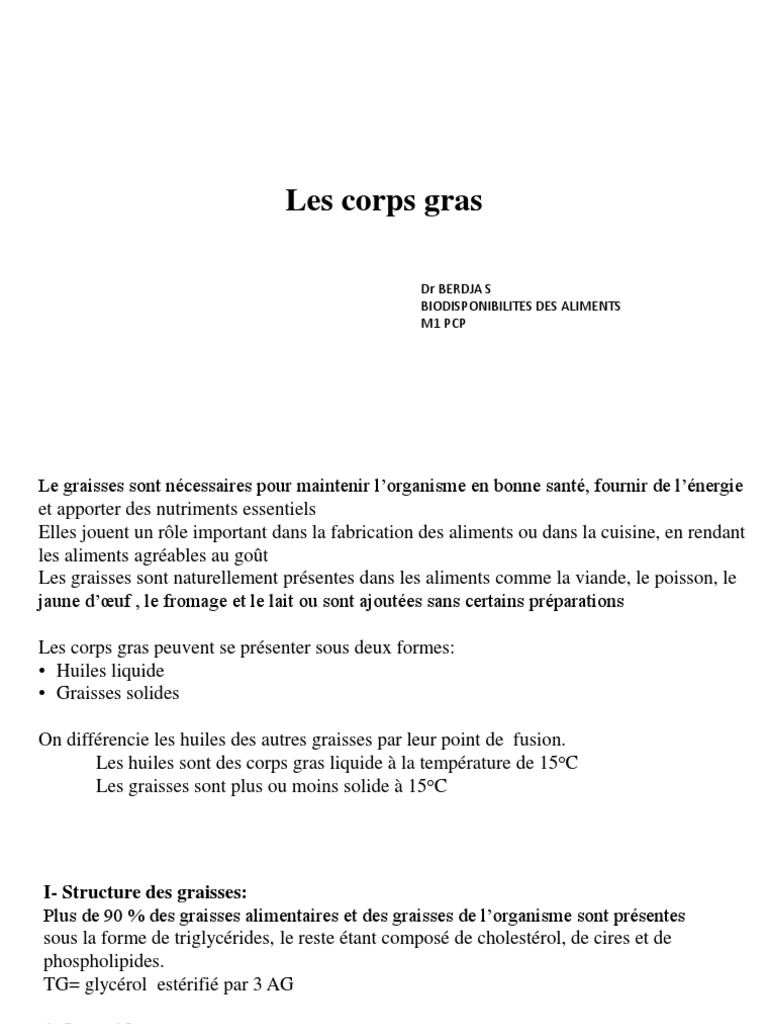 Les Corps Gras | PDF | Huile alimentaire | Obésité