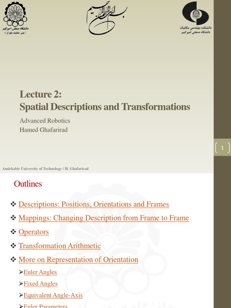 Lecture 2 - Description (00-12-01) | PDF | Rotation | Euclidean Vector