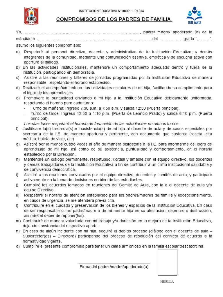 Compromisos de Los Padres de Familia | PDF | Salón de clases