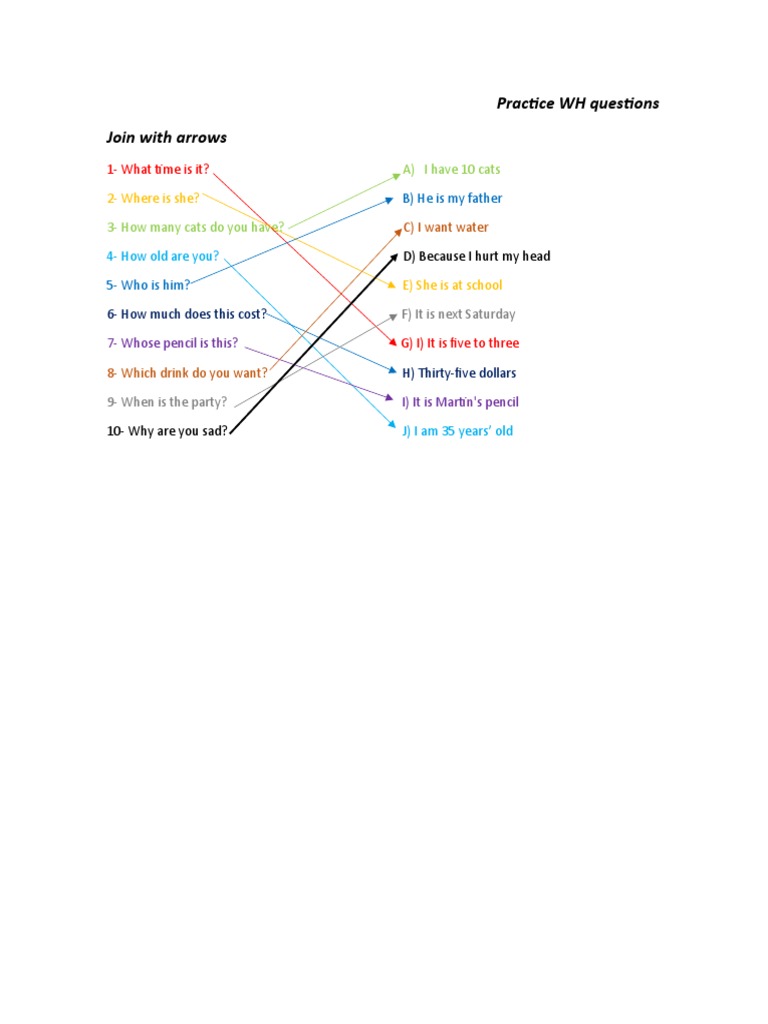 WH Questions Practice Worksheet | PDF