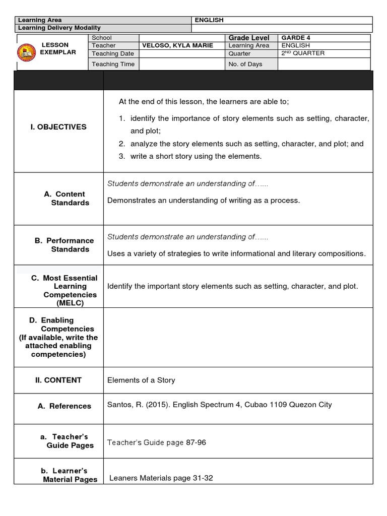 Lesson Exemplar | PDF | Learning | Plot (Narrative)