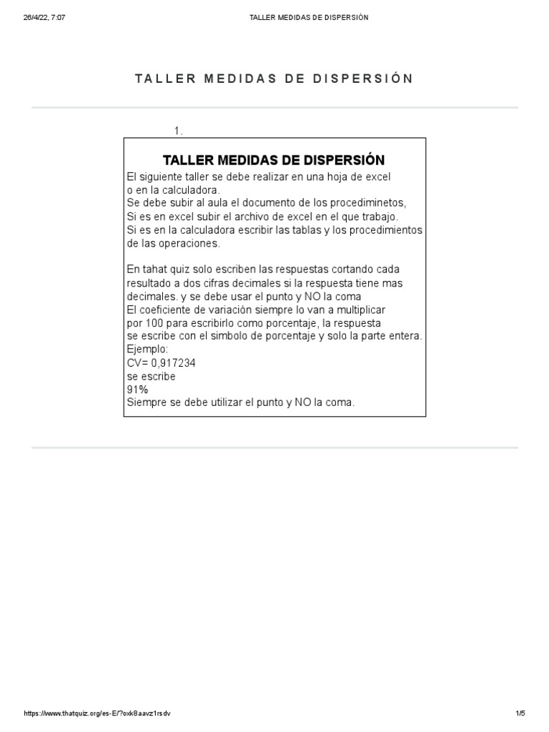 Taller Medidas de Dispersiã - N | PDF | Métodos y materiales de ...