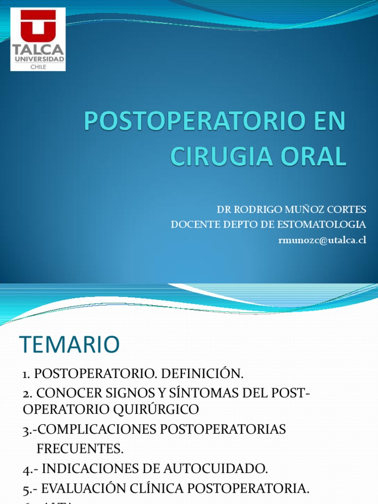 Postoperatorio en Cirugia Oral | PDF | Analgésico | Dolor