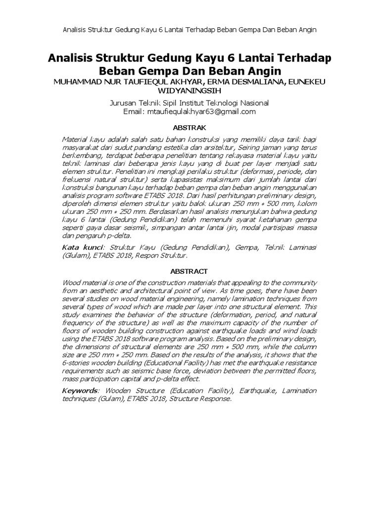 Analisis Struktur Gedung Kayu 6 Lantai Terhadap Beban Gempa Dan Beban Angin | PDF | Teaching ...