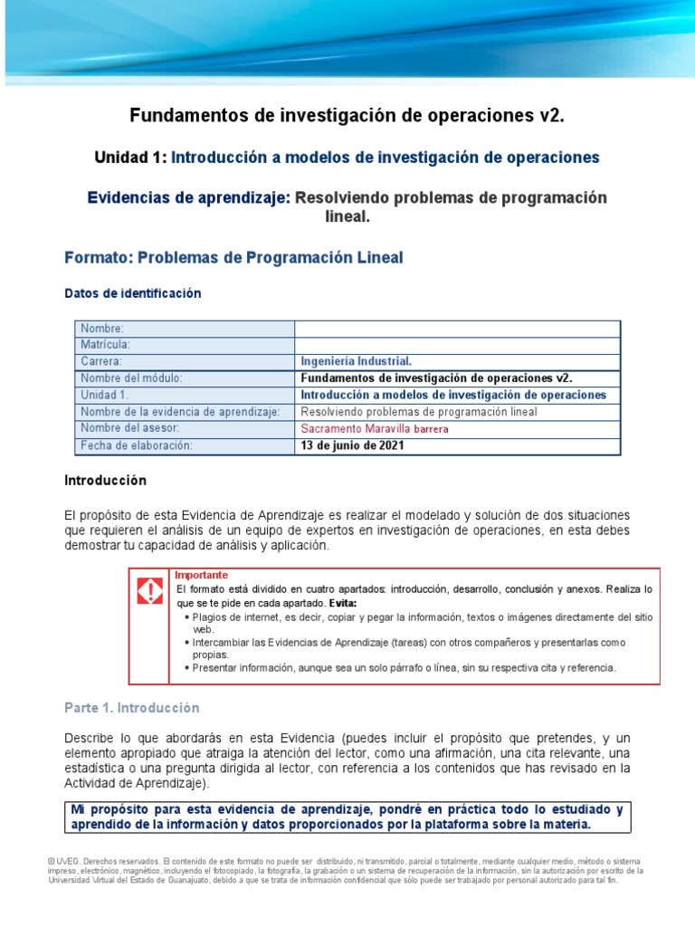 FIO U2 EA3 Formato | PDF | Aprendizaje | Programación lineal