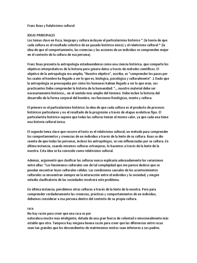 Relativismo Cultural según Franz Boas | PDF | Antropología | Relativismo
