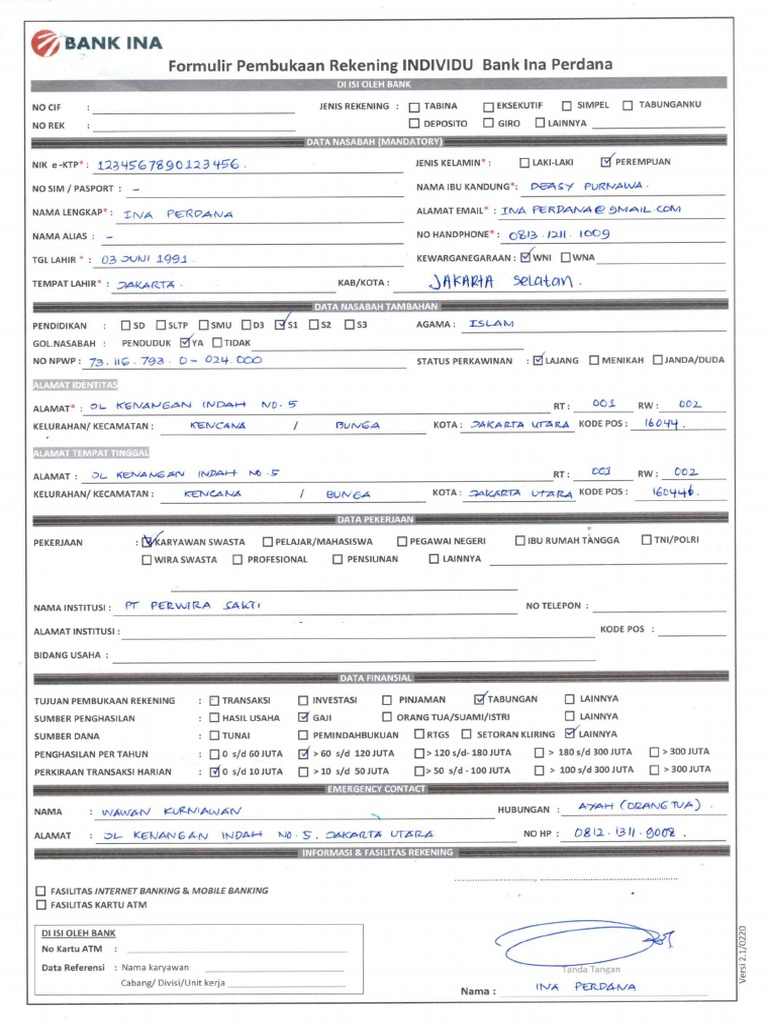 Contoh Pengisian Dan TTD Form Pembukaan Rekening-03 | PDF