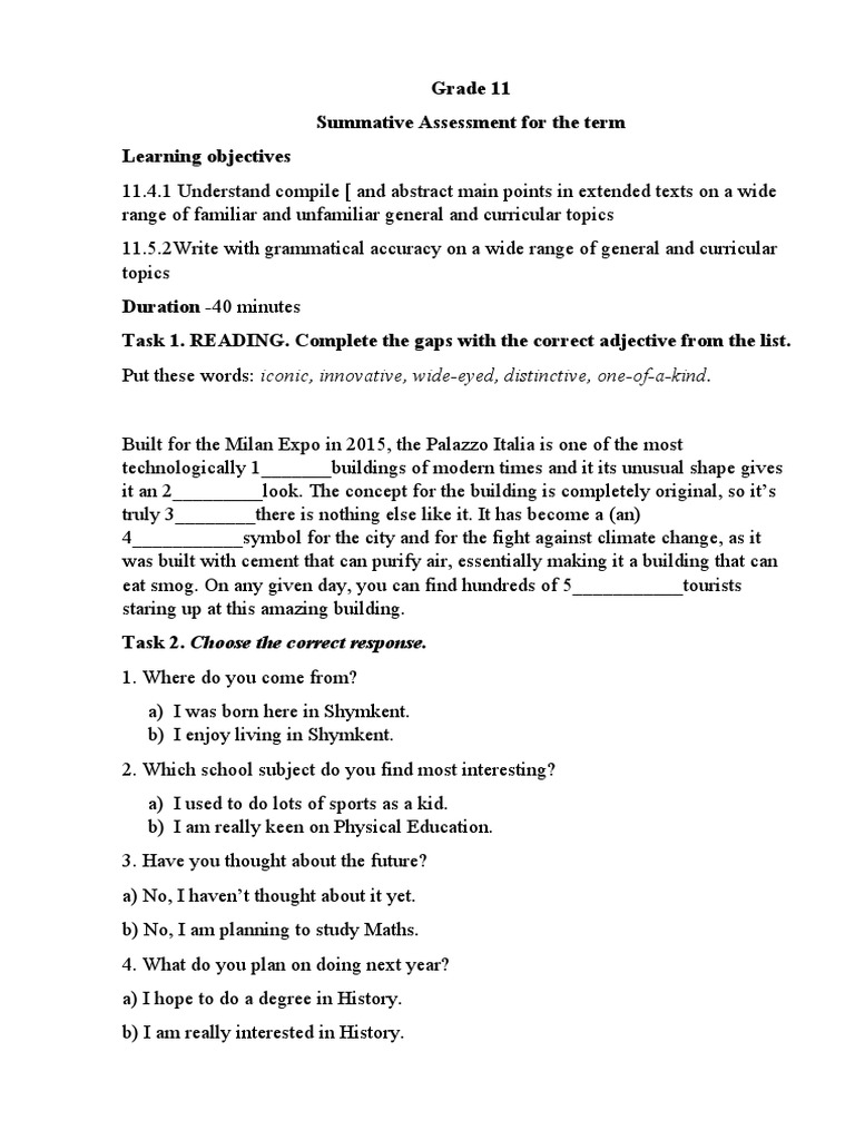 Grade 11 Summative Assessment Guide | PDF | Language Arts & Discipline ...