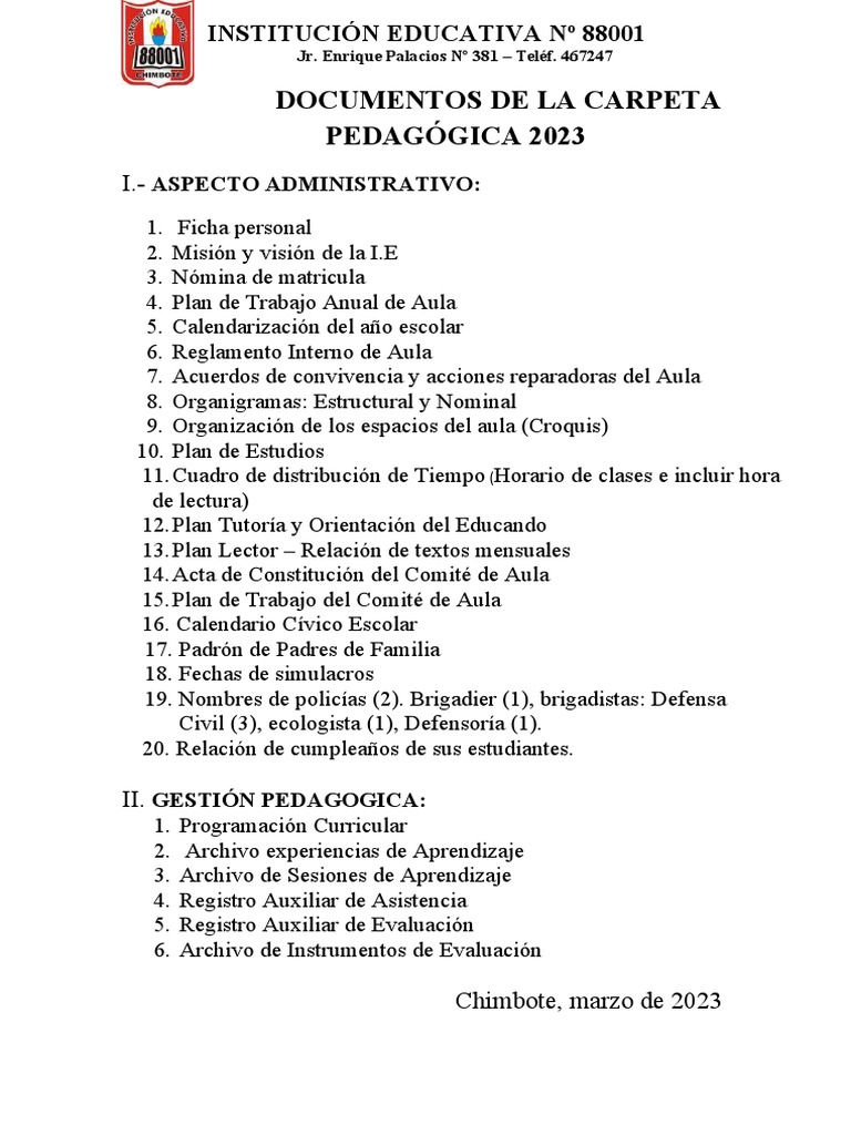Carpeta Pedagogica Documento | PDF