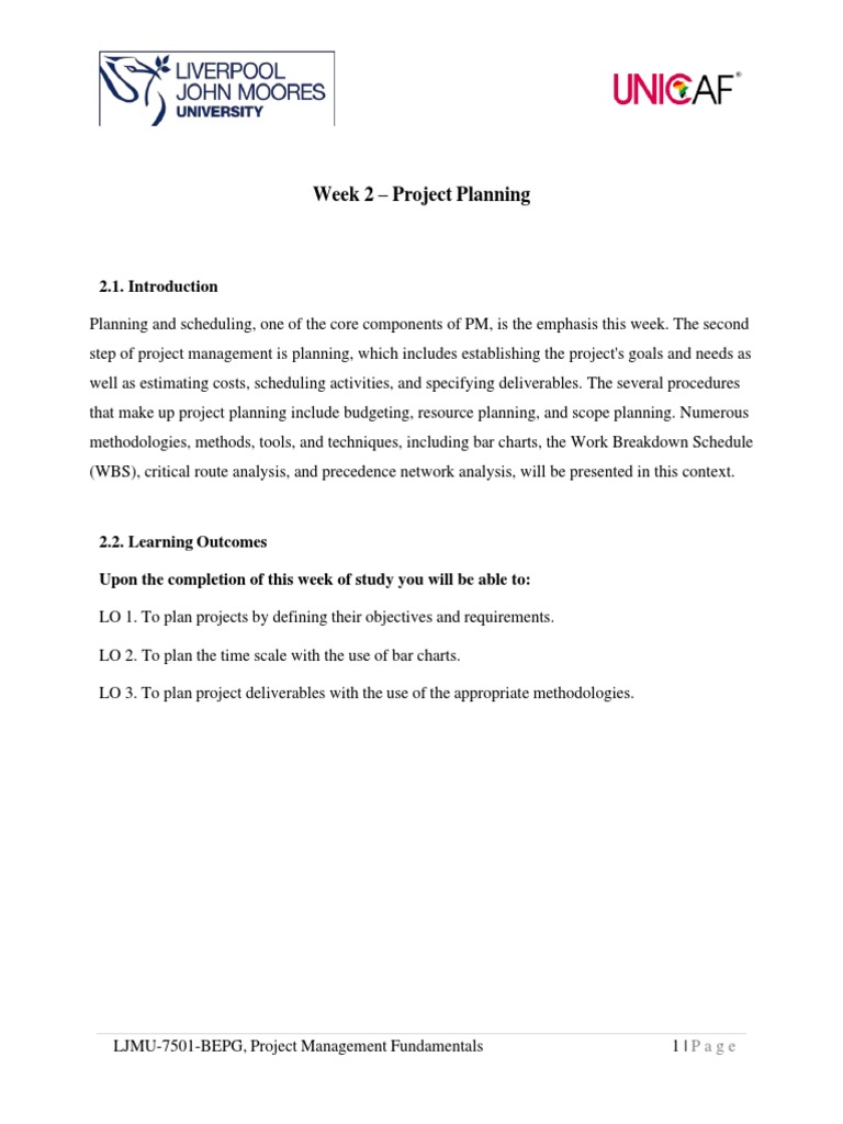 Week 2 - Project Planning | PDF | Project Management | Computing