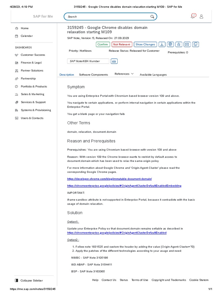 Google Chrome Disables Domain Relaxation Starting M109 - SAP For Me | PDF | Http Cookie ...