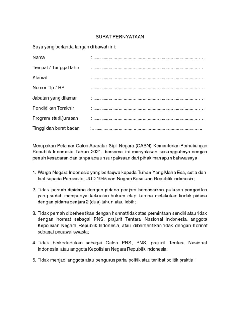 Format Surat Pernyataan | PDF