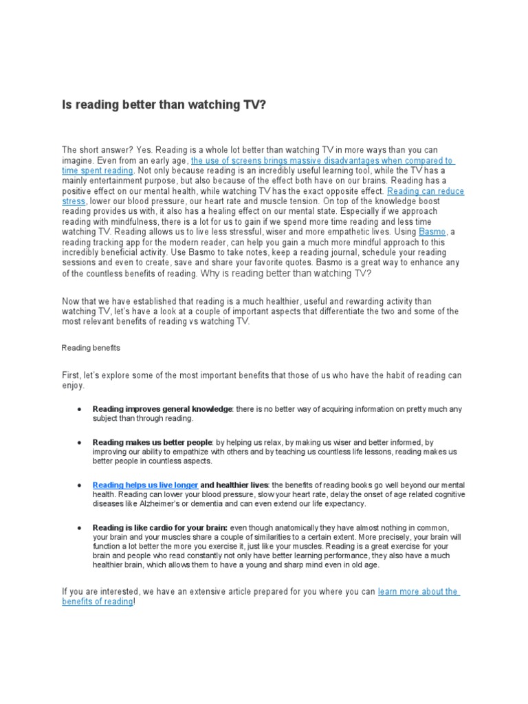 Is Reading Better Than Watching TV? | Descargar gratis PDF | Brain ...
