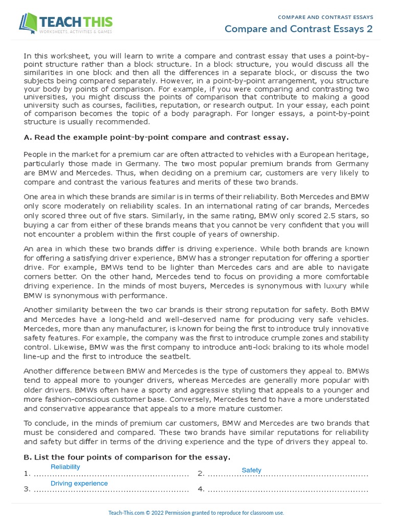 Compare and Contrast Essays (Students) | PDF | Bmw | Mercedes Benz