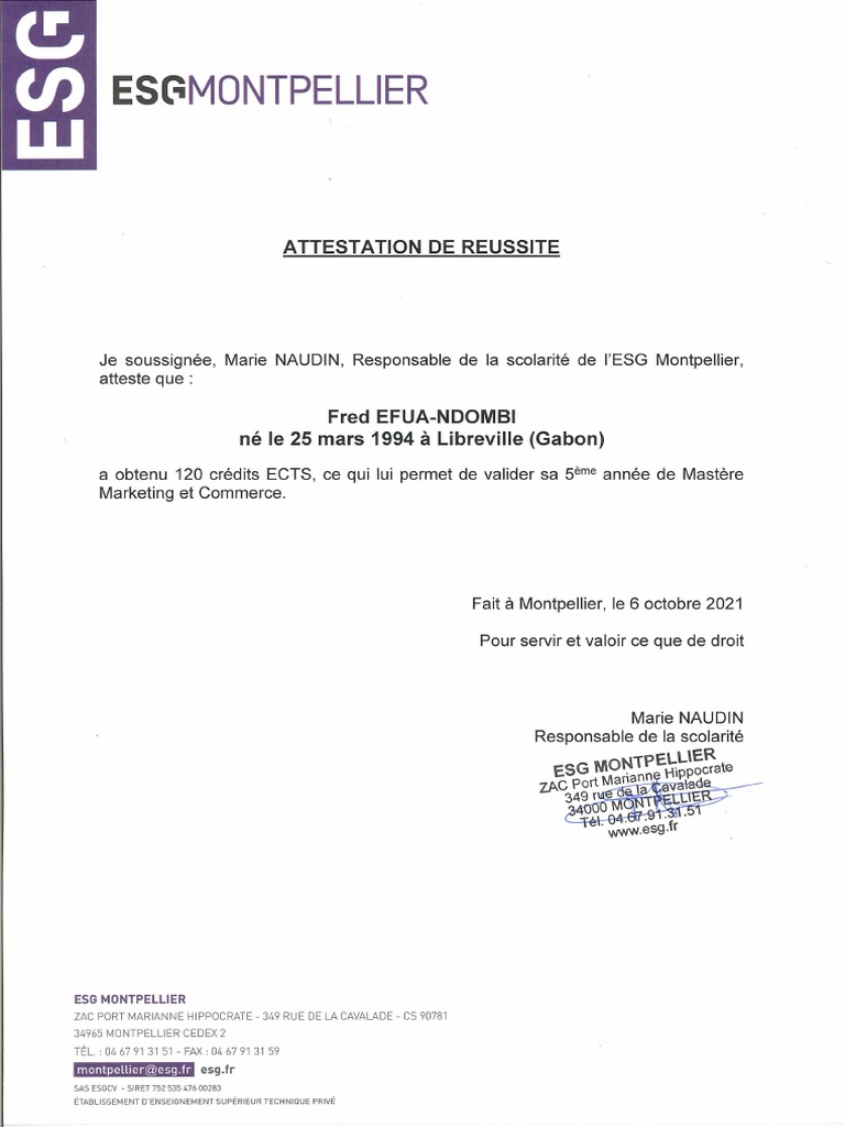 Attestation De Réussite 2025: Diplôme De – VQTZLH