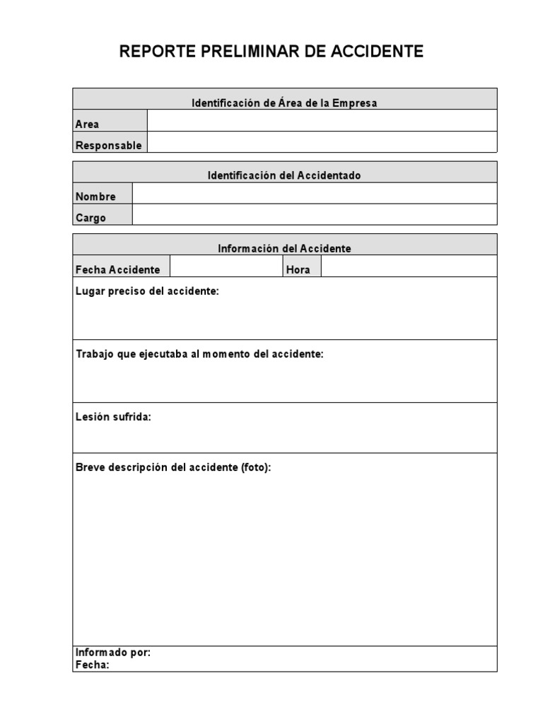 Reporte Preliminar de Accidente | PDF