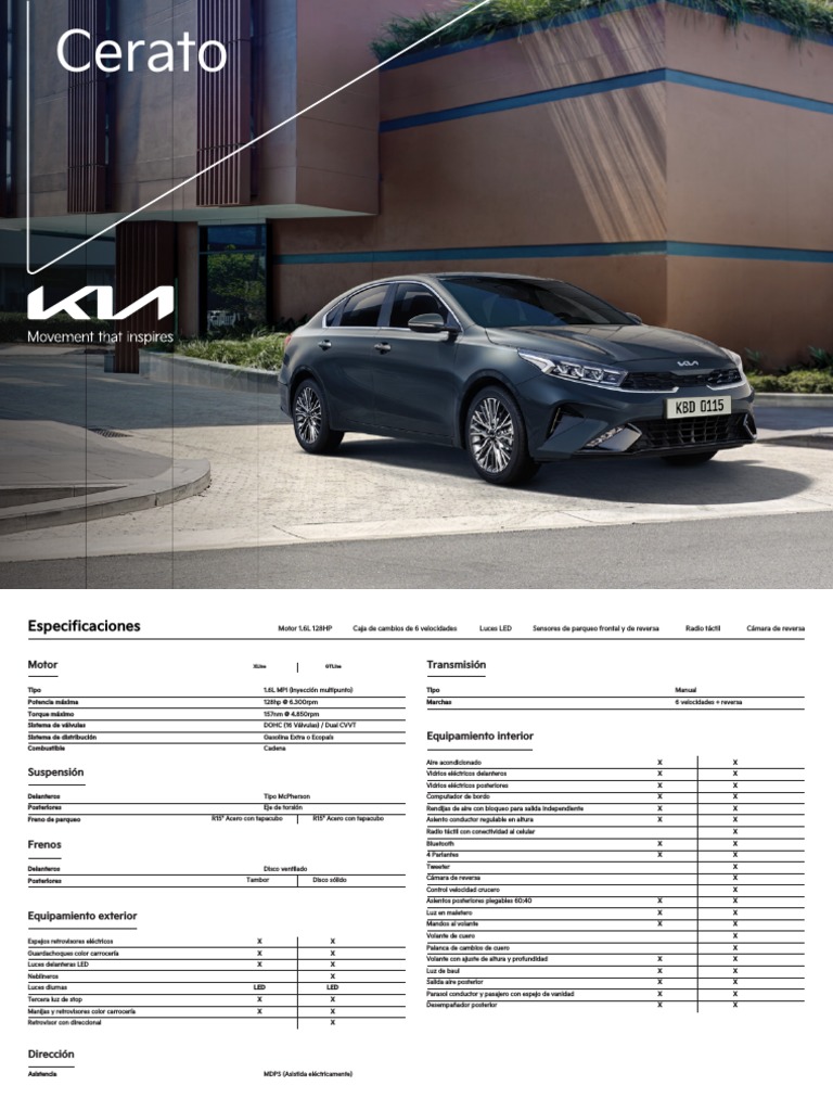 Especificaciones Cerato Kia 1.6L | PDF | Carros deportivos | Vehículo ...