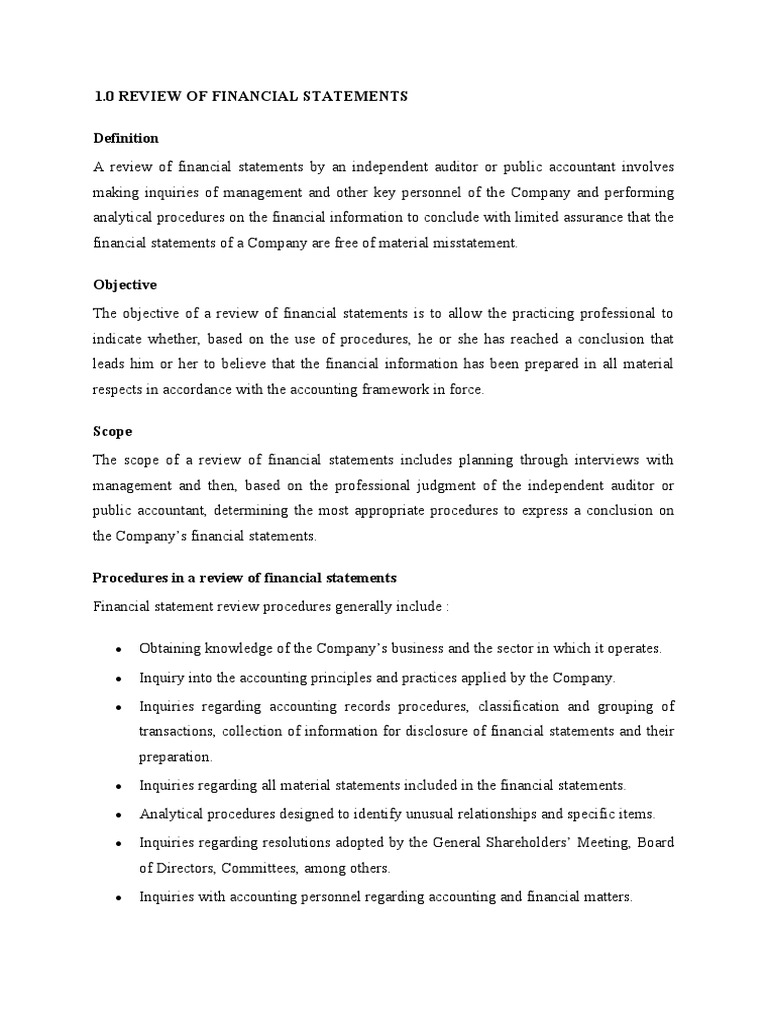1.0 Review of Financial Statements | PDF | Auditor's Report | Financial ...