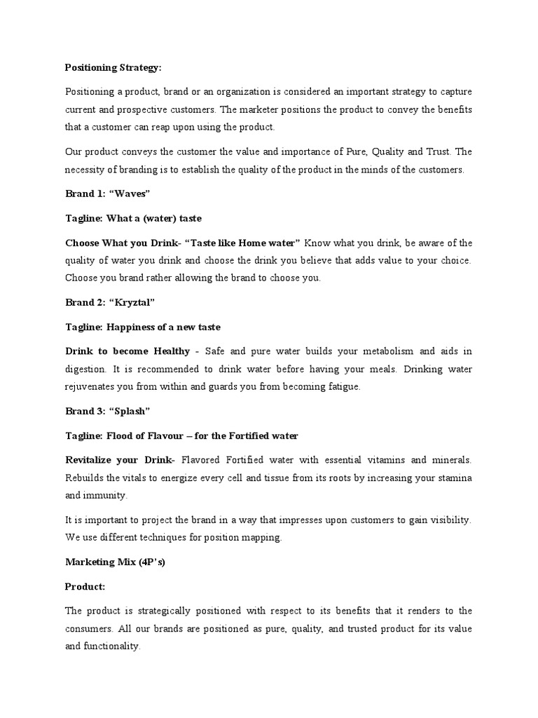 Water Brand Positioning Strategies | PDF | Brand | Water