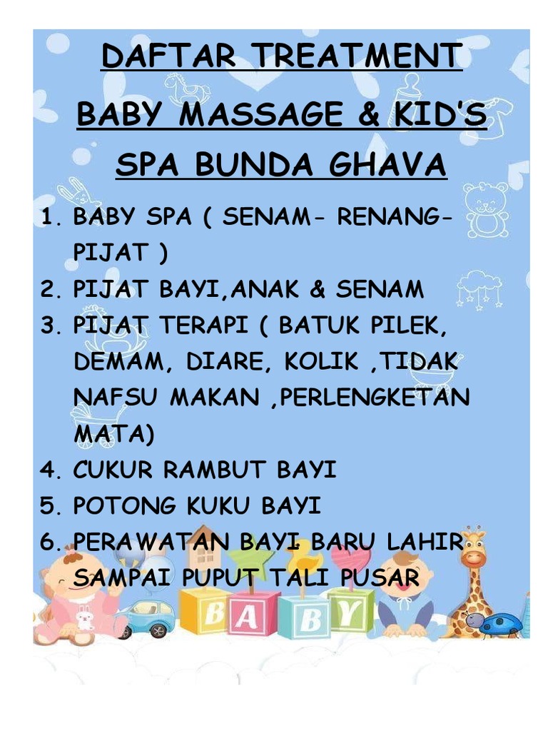 Daftar Treatment Baby Massage & Kid'S Spa Bunda Ghava | PDF | Karier & Perkembangan | Kesehatan ...