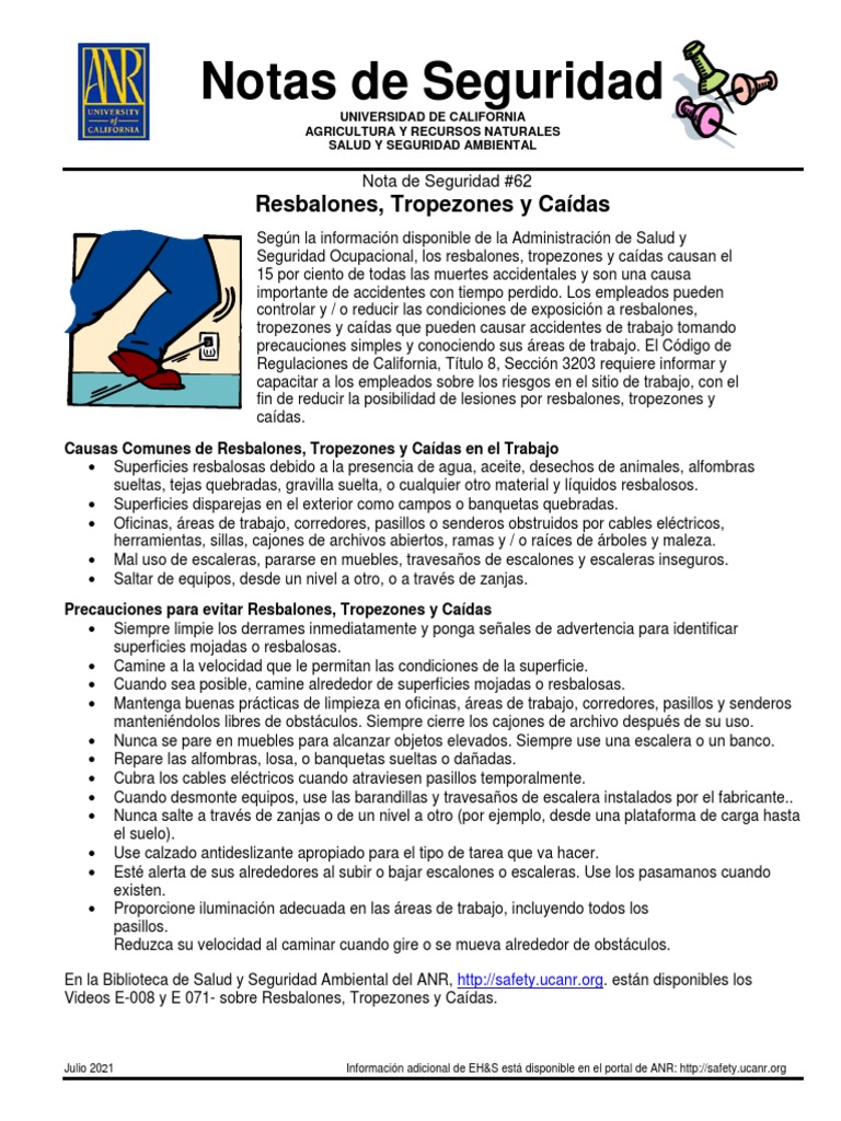 Tropezones, resbalones y caídas | PDF | Seguridad y salud ocupacional