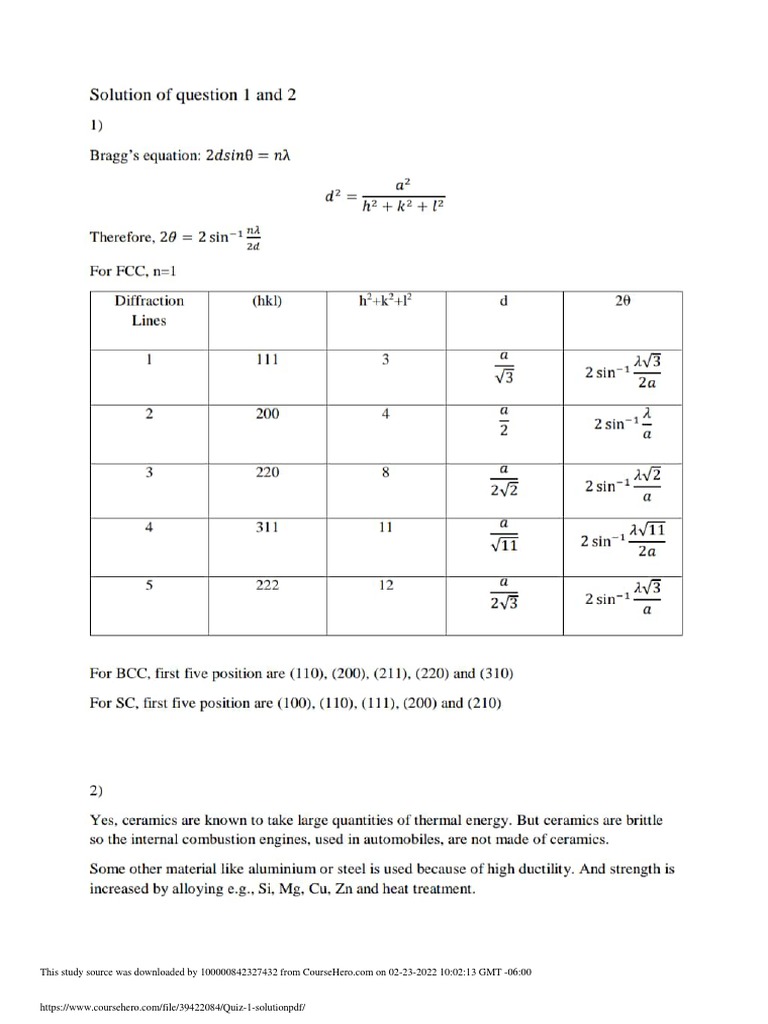 Quiz 1 Solution PDF | PDF