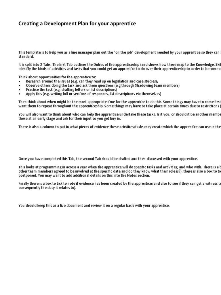 Apprentice Development Plan | PDF | Apprenticeship