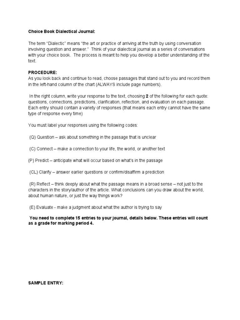 Dialectical Journal Directions | PDF