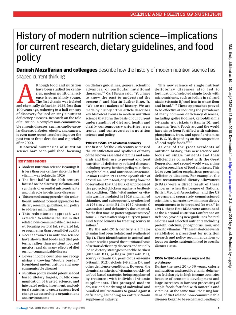 Mozaffarian D 2018 History of Modern Nutrition Science | PDF | Vitamin ...