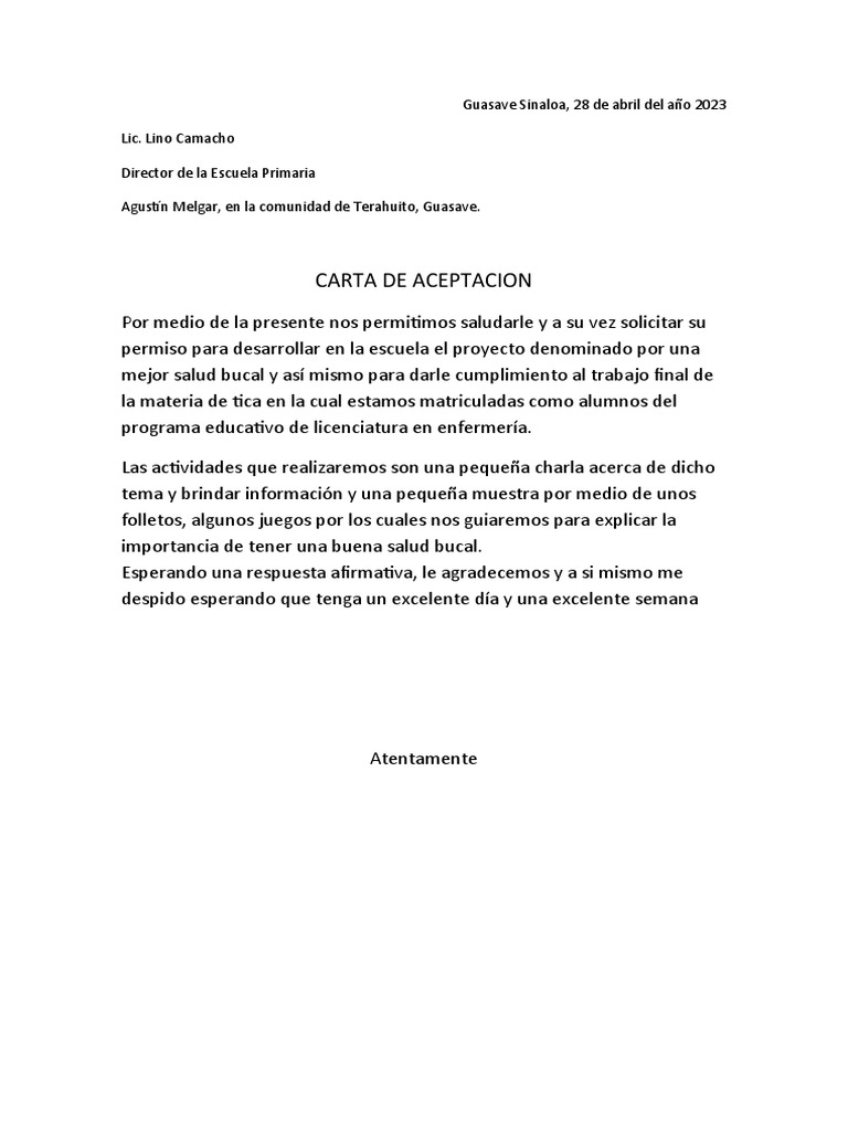 Carta de Aceptacion | PDF