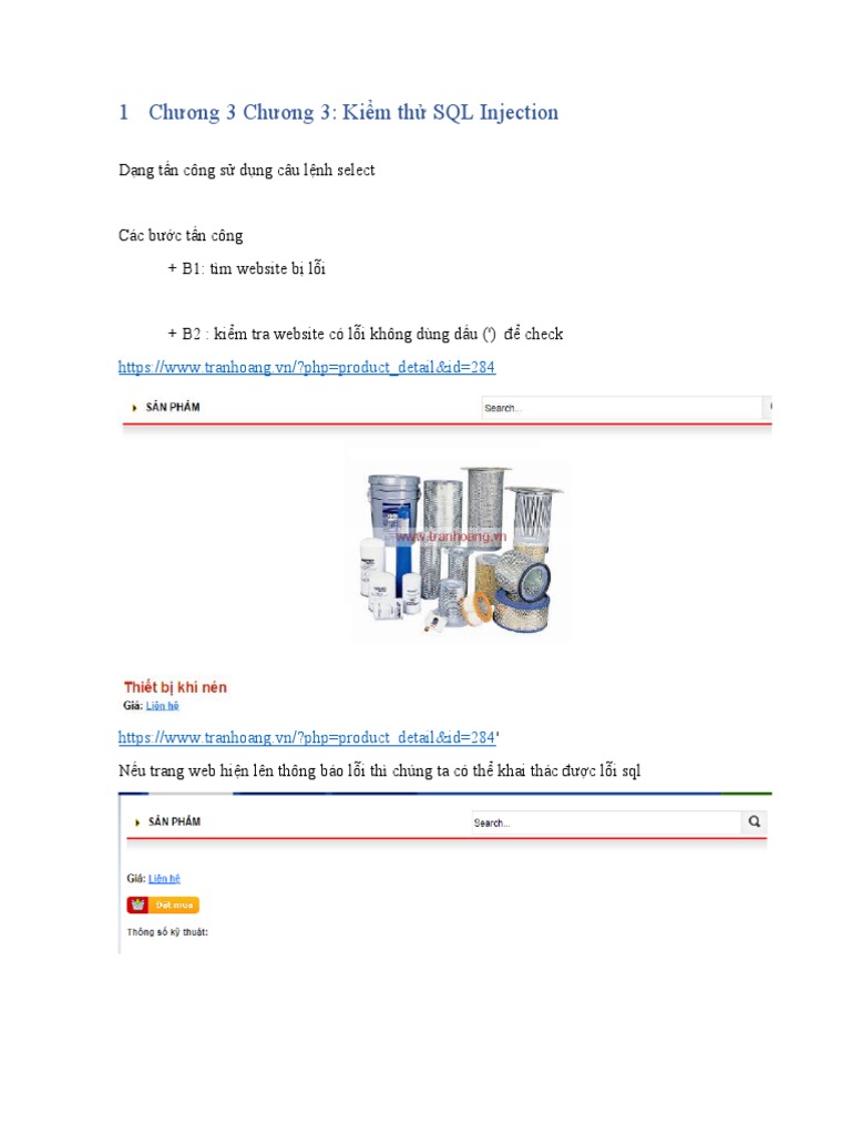 1 Chương 3 Chương 3: Kiểm thử SQL Injection: Dạng tấn công sử dụng câu lệnh select | PDF