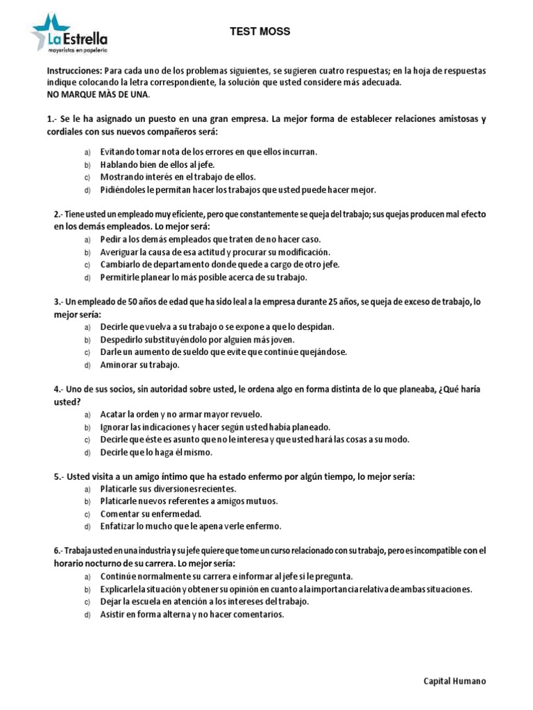 Test de Moss Cuadernillo | PDF