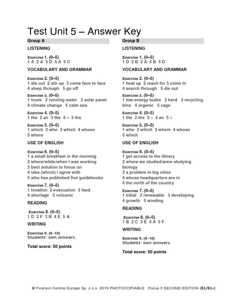 Focus3 2E Test Unit5 ANSWERS | PDF | Language Arts & Discipline