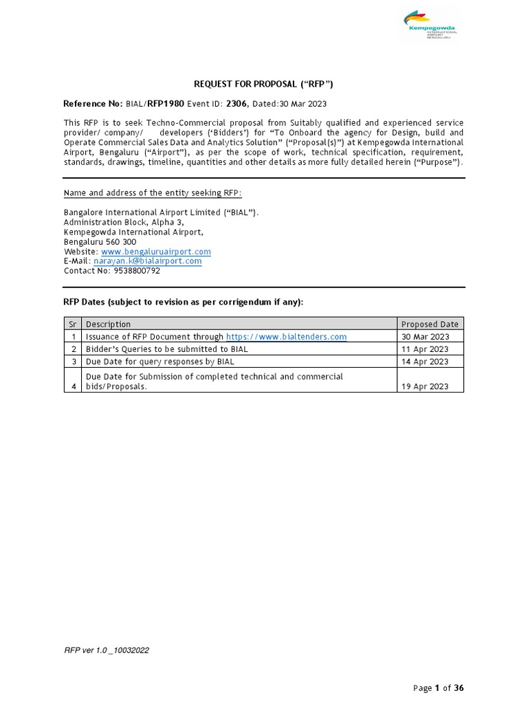 RFQ Document | PDF | Request For Proposal | Point Of Sale