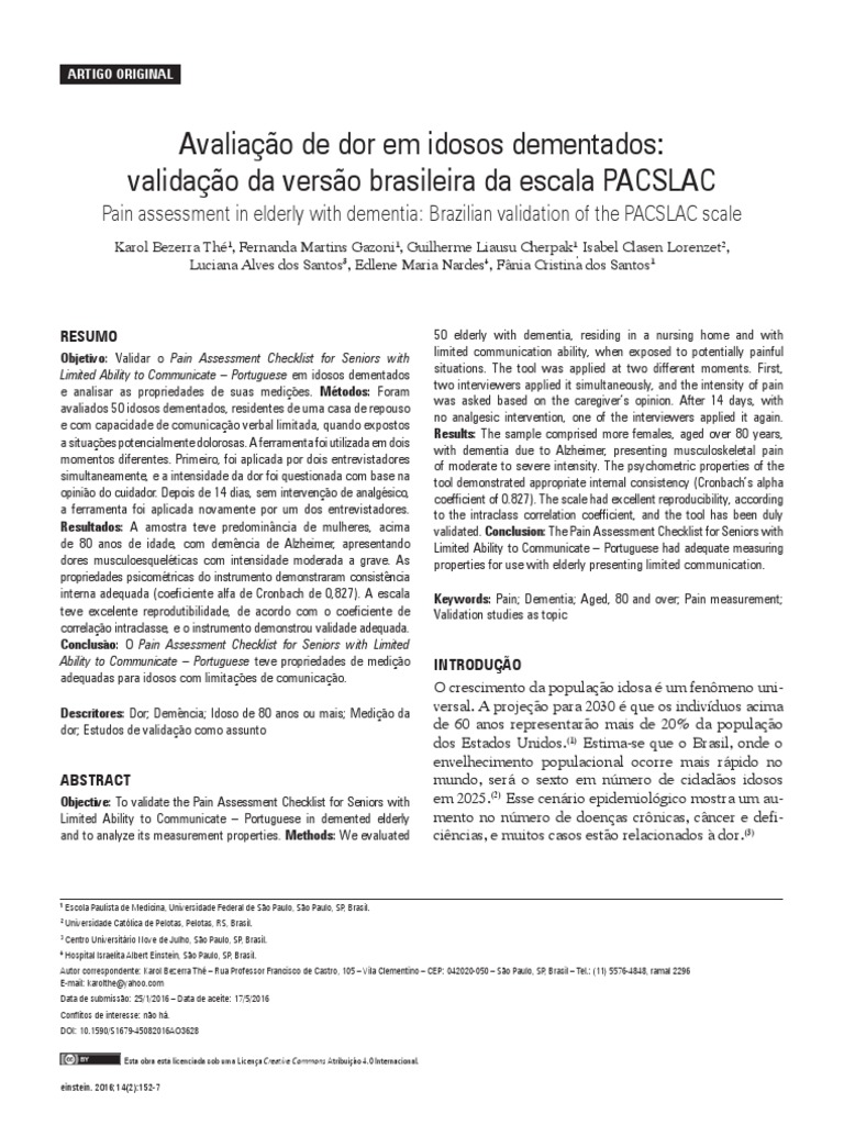 Avaliação de Dor em Idosos Dementados - Validação Da Versão Brasileira ...