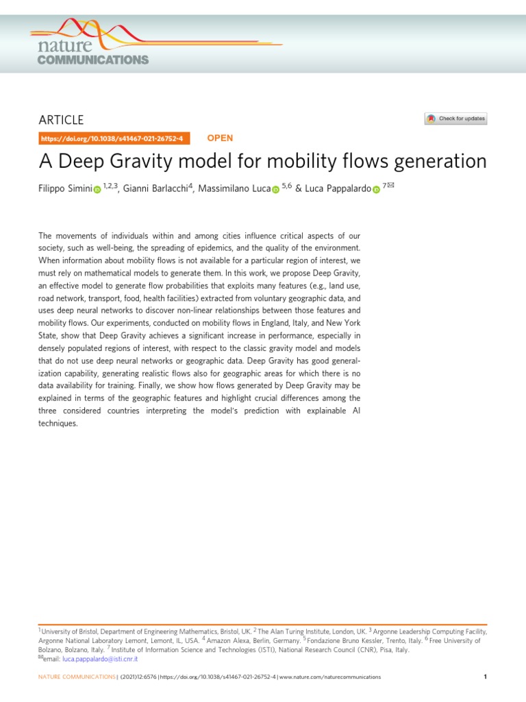 A Deep Gravity Model For Mobility Ows Generation: Article | PDF | Deep Learning | Statistical ...
