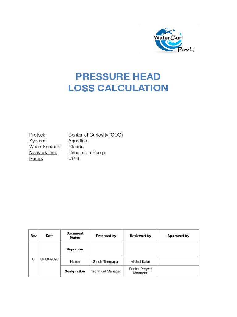 Pressure Head Loss Calculation COC | PDF | Fluid Dynamics | Reynolds Number