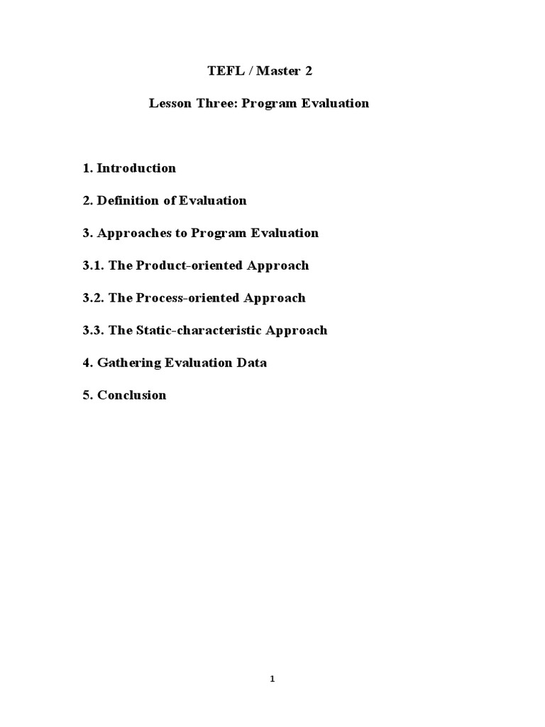 Lesson Three Program Evaluation | PDF | Evaluation | Program Evaluation