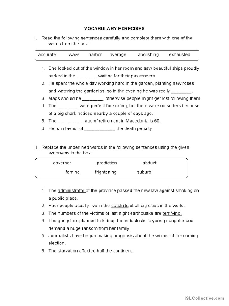 Vocabulary Building Exercise | PDF