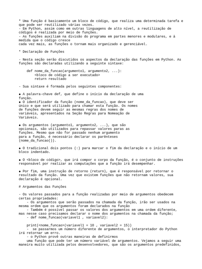 Funções Python | PDF | Python (linguagem de programação) | Função ...