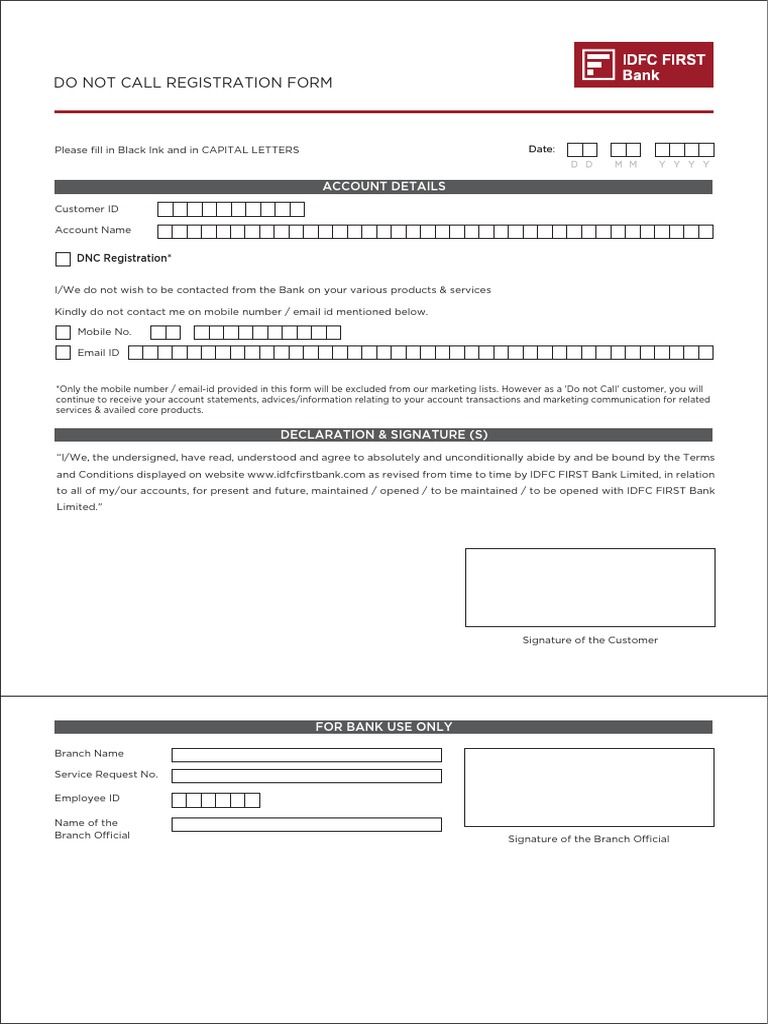 Do Not Call Registration Form: Account Details | PDF