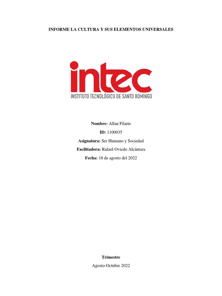 Informe La Cultura y Sus Elementos Universales | PDF ...