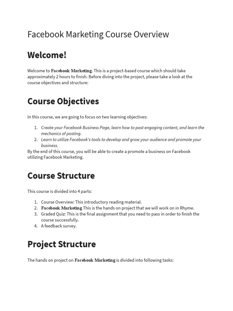 Facebook Marketing Course Overview | PDF | Facebook | Social Media ...