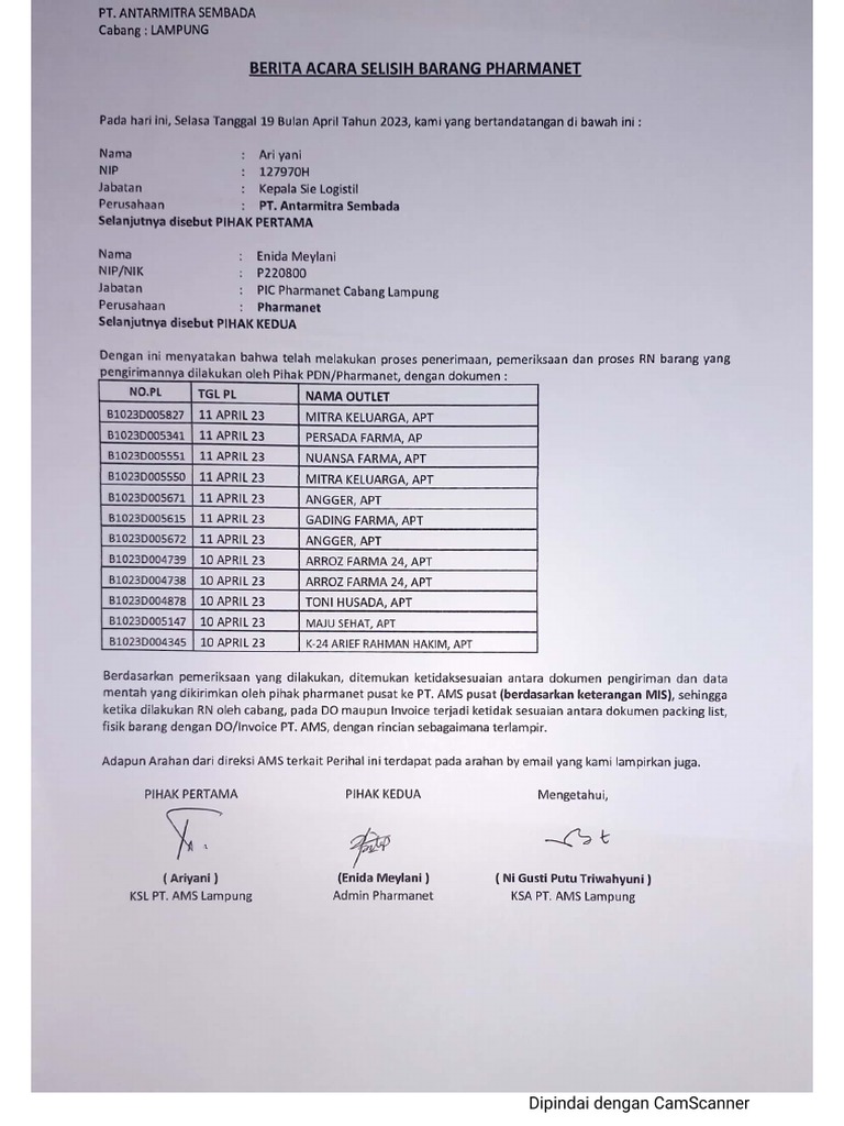 Berita Acara Selisih Barang Pharmanet Pdf