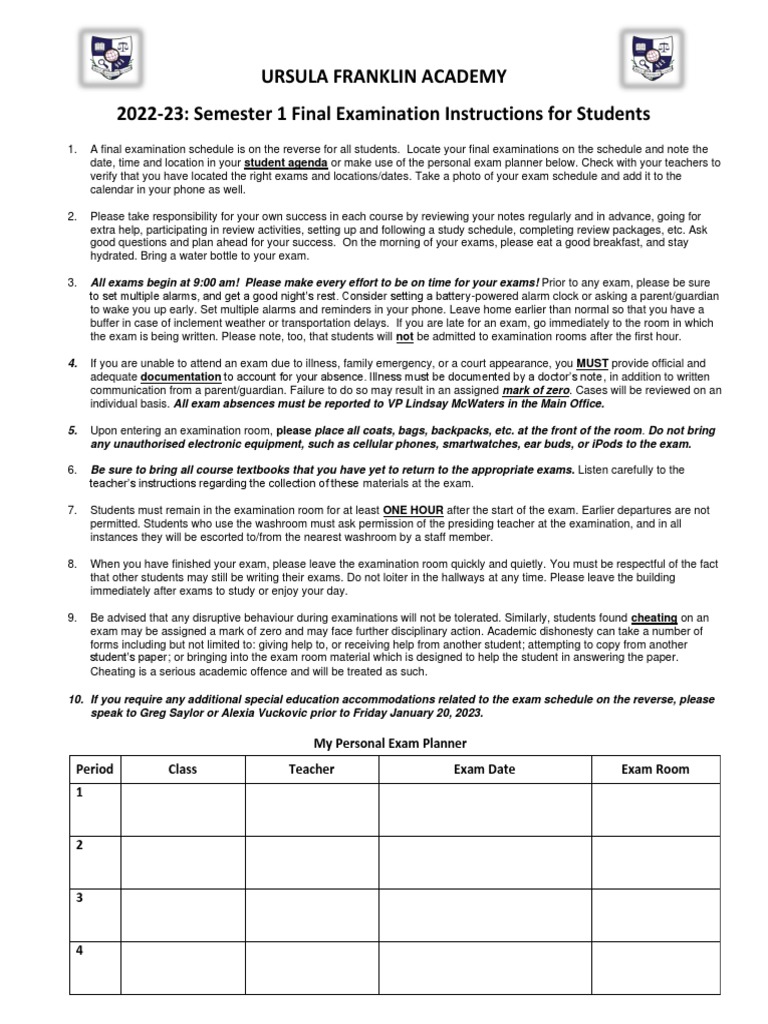 Ursula Franklin Academy 2022-23: Semester 1 Final Examination ...