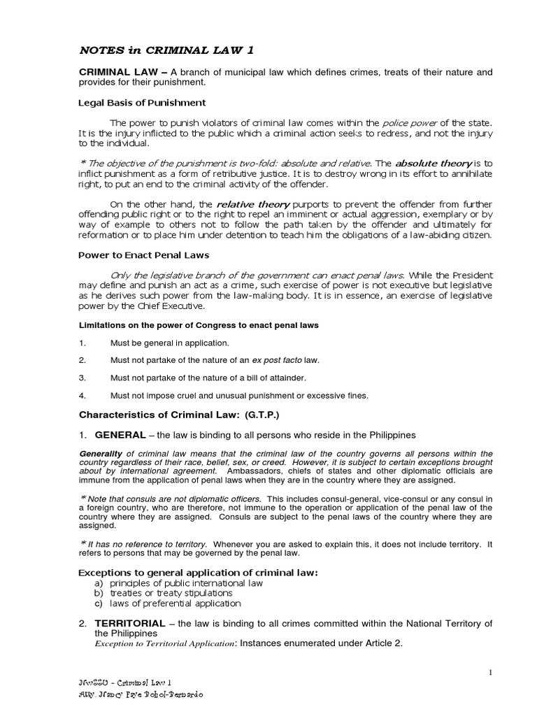 Criminal Law 1 Lecture Notes | PDF | Crimes | Crime & Violence