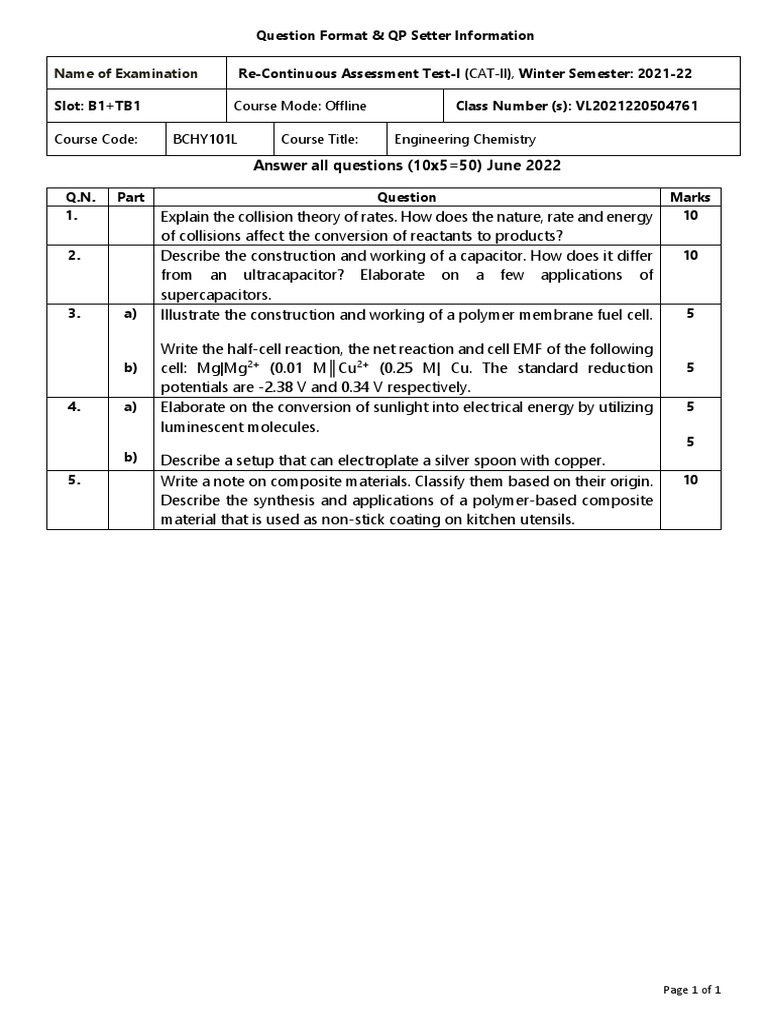Winsem2021-22 Bchy101l TH VL2021220504761 Cat-2-Qp - Key | PDF