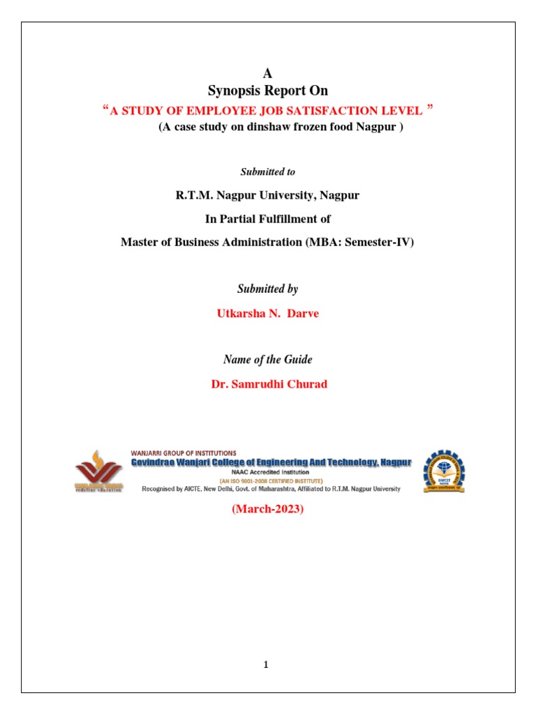 Utkarsha Darve Sysnopsis | PDF | Milk | Job Satisfaction