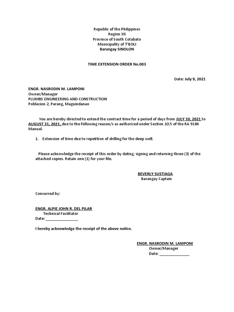 Time Extension Order | PDF