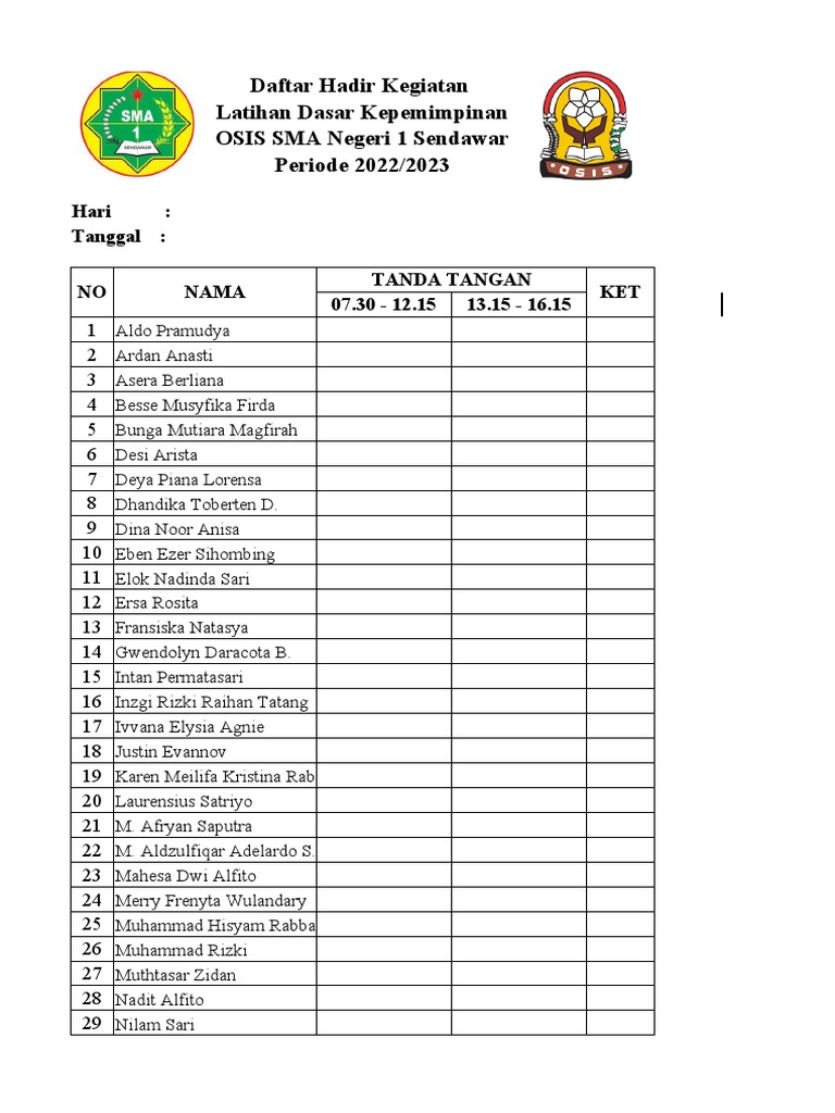 Contoh Daftar Hadir LDK | PDF